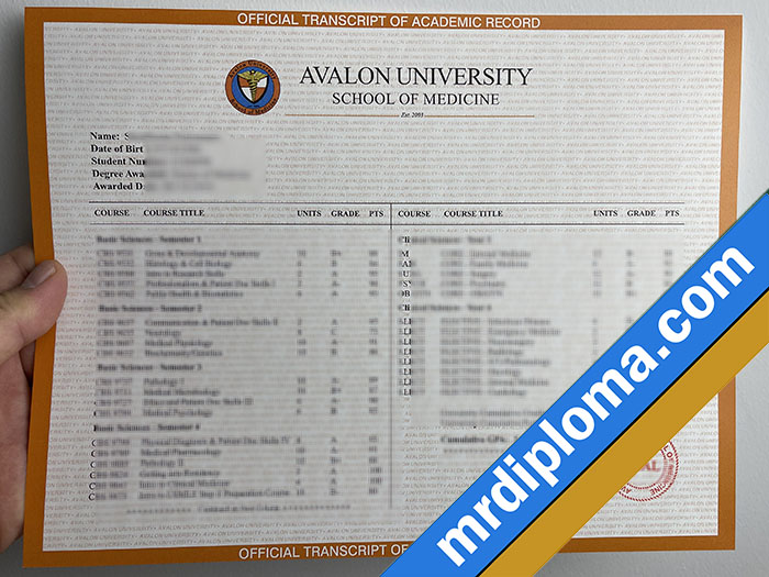 Avalon University School of Medicine Custom Printable Transcript ...