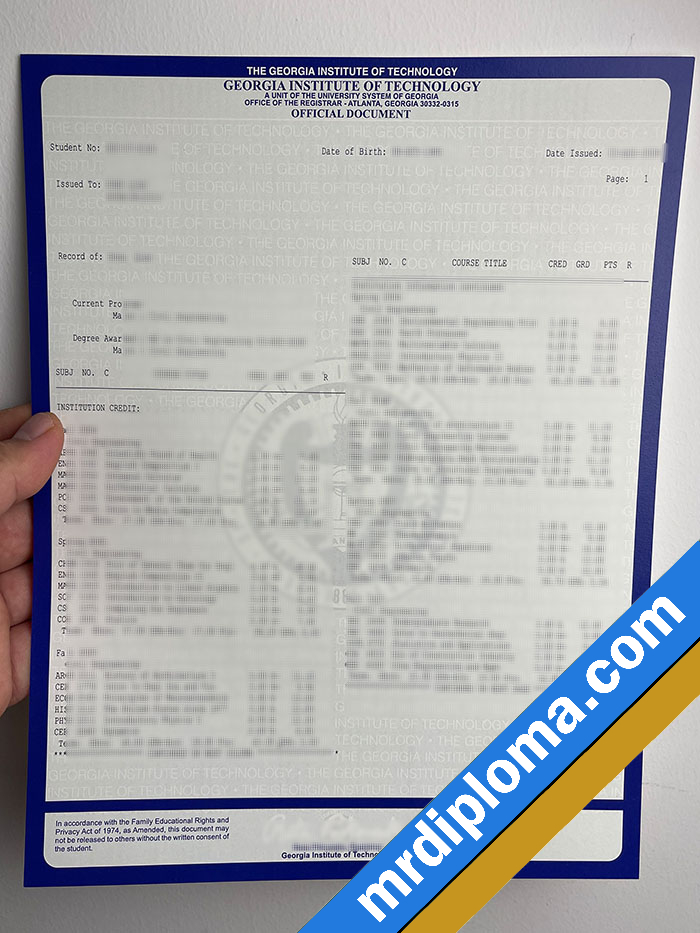 Georgia Institute of Technology Custom Printable Transcript Diploma ...