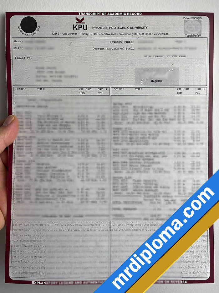 Kwantlen Polytechnic University Custom Printable Transcript | Printable ...