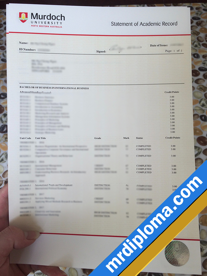 Murdoch University Custom Printable Transcript Diploma | Printable Diploma
