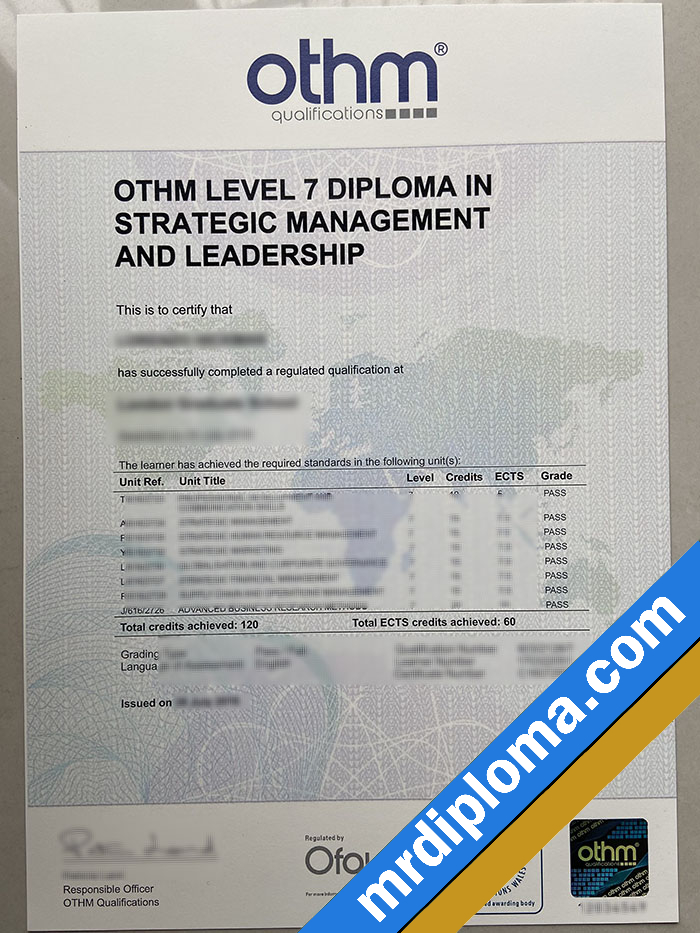 OTHM Qualifications Custom Printable Diploma Transcript | Printable Diploma