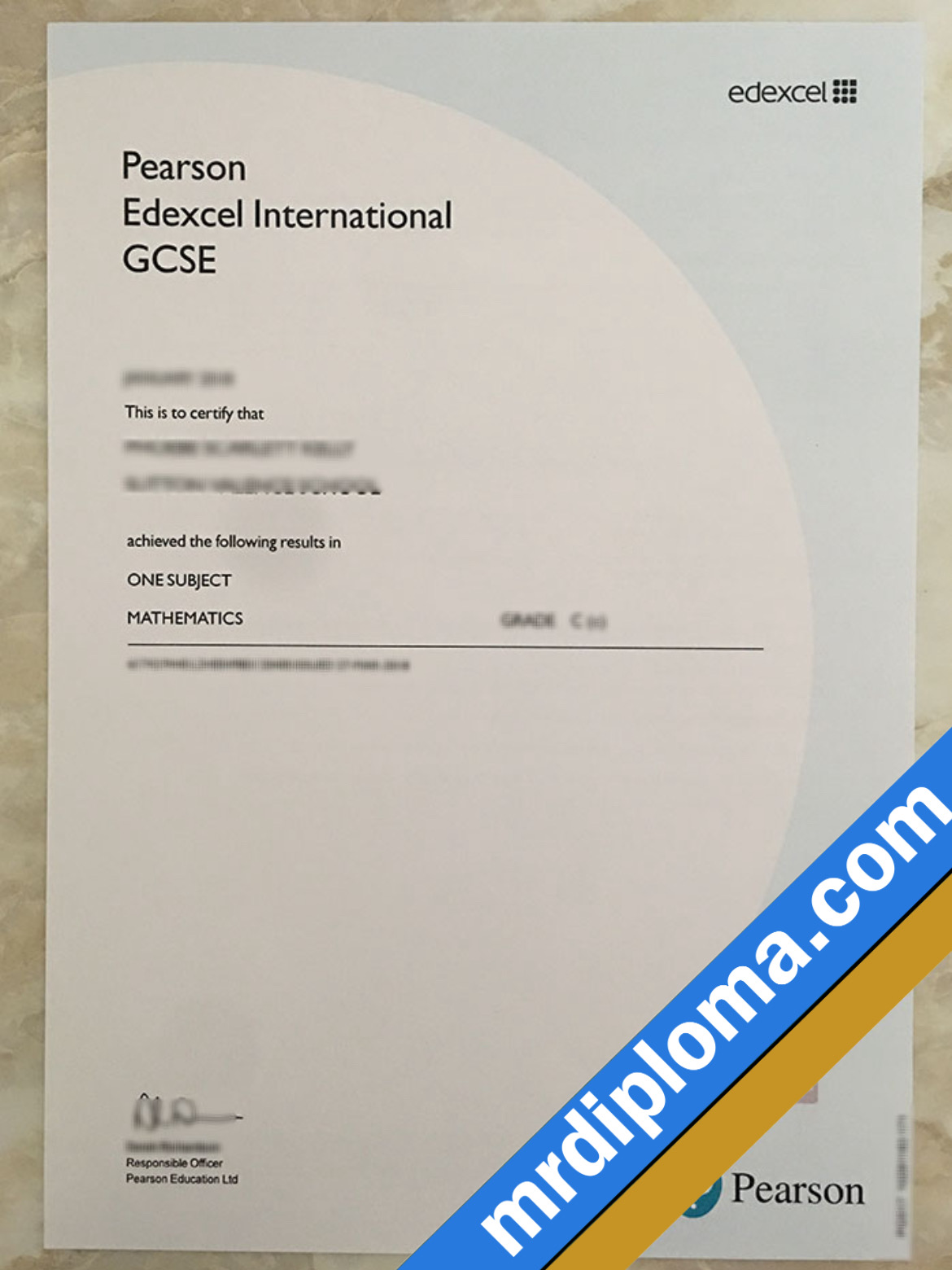 Pearson Edexcel GCSE Fake Diploma Certificate