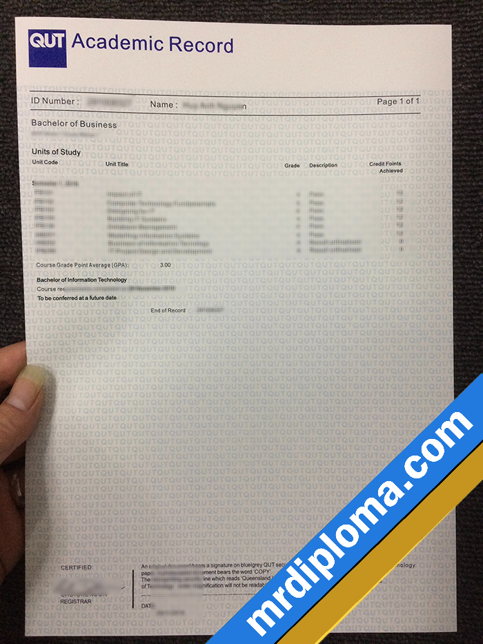 Queensland University of Technology (QUT) Custom Printable Transcript ...