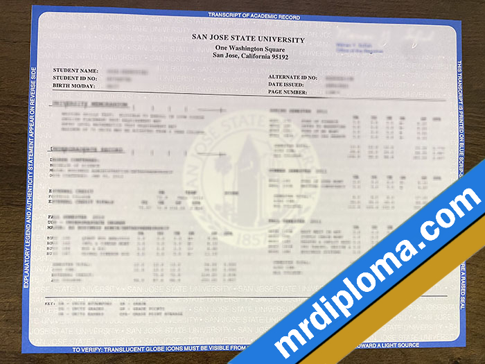 San Jose State University Custom Printable Transcript | Printable Diploma