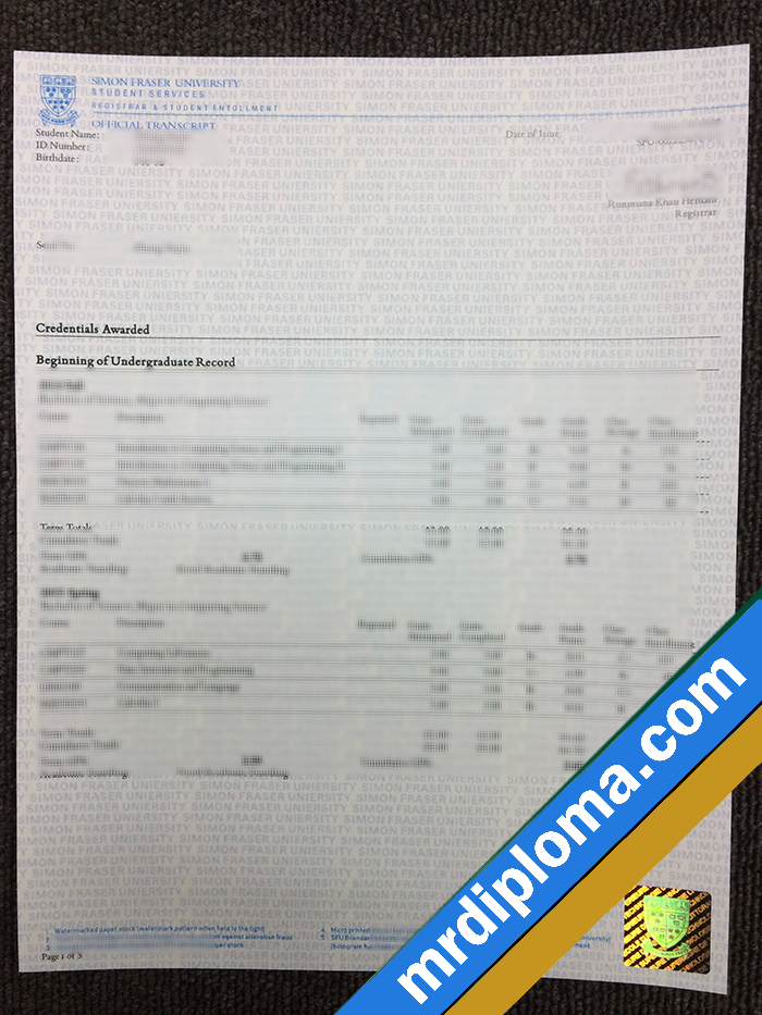 Simon Fraser University Custom Printable Transcript | Printable Diploma
