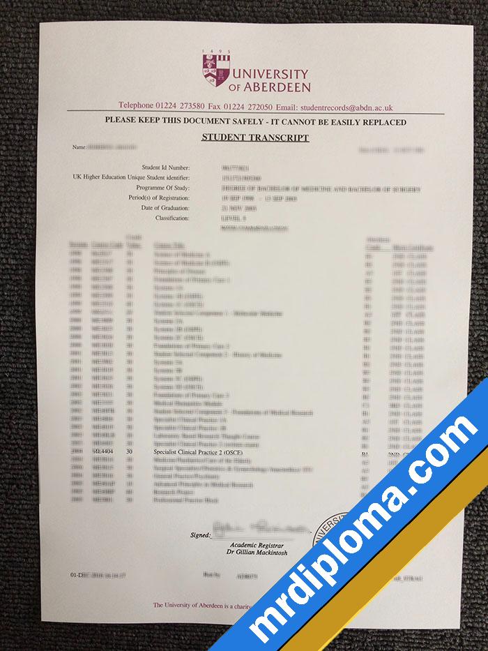 University of Aberdeen Custom Printable Transcript | Printable Diploma