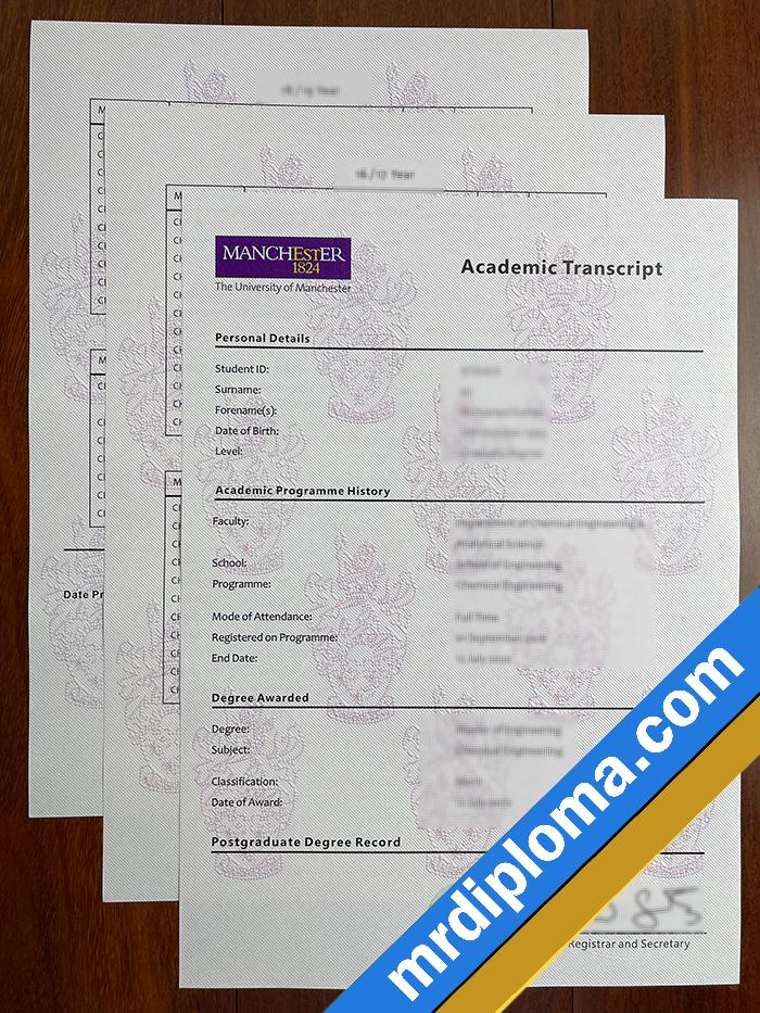 University of Manchester Custom Printable Transcript | Printable Diploma