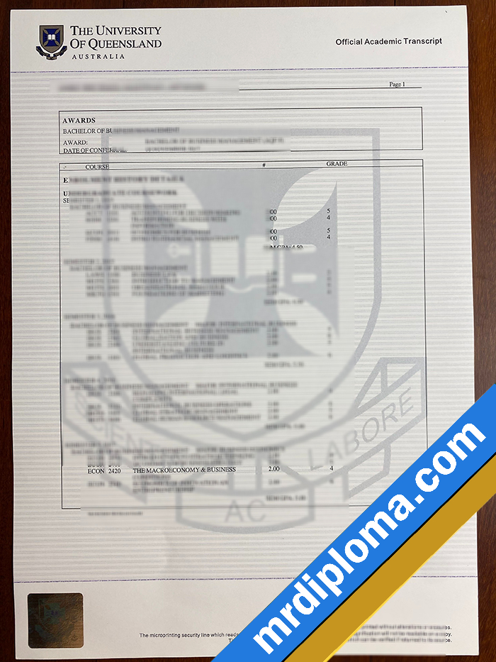 University of Queensland Custom Printable Transcript | Printable Diploma