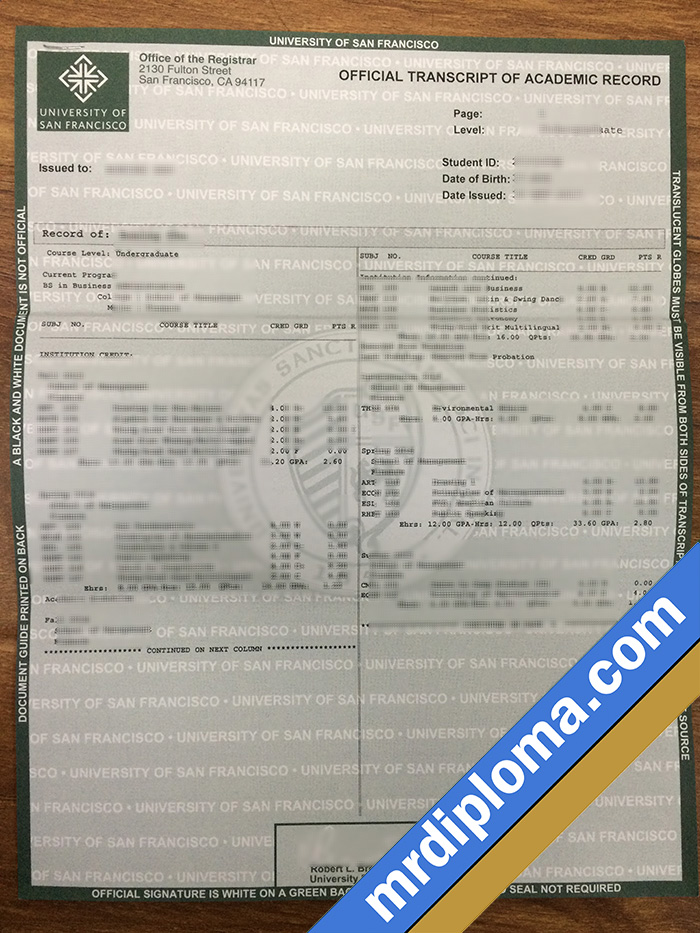 University of San Francisco Custom Printable Transcript | Printable Diploma