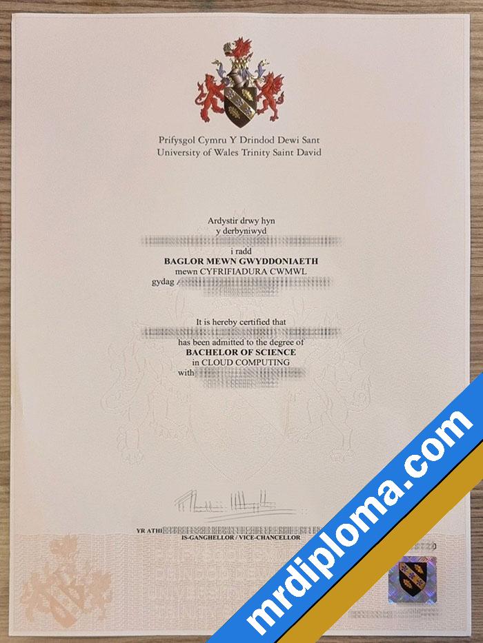 The University of Wales Trinity Saint David Fake Degree Certificate