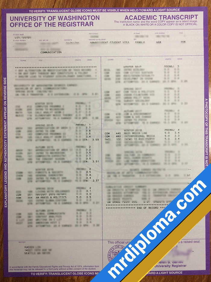 University of Washington Custom Printable Transcript Diploma ...